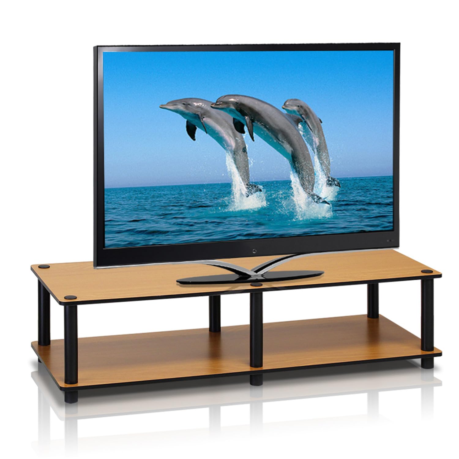 Furinno Just No Tools Wide Light Cherry Television Stand with Black ...