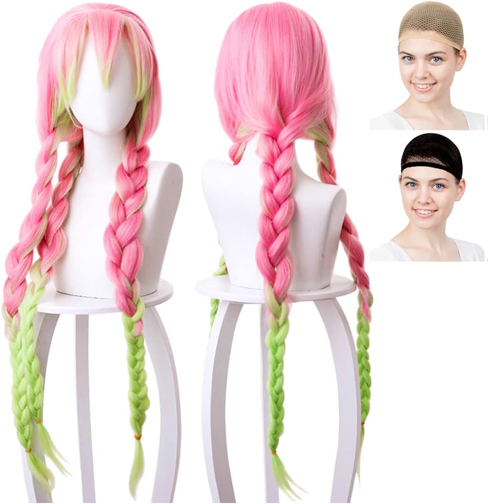 CaseEden Cosplay Wig, Mitsuri Kanroji Love Hashira, Braid, Long, Pink ...
