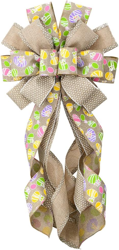 Amazon.com: Large Easter Wreath Bows for Front Door, Flaxen Yellow Pink ...