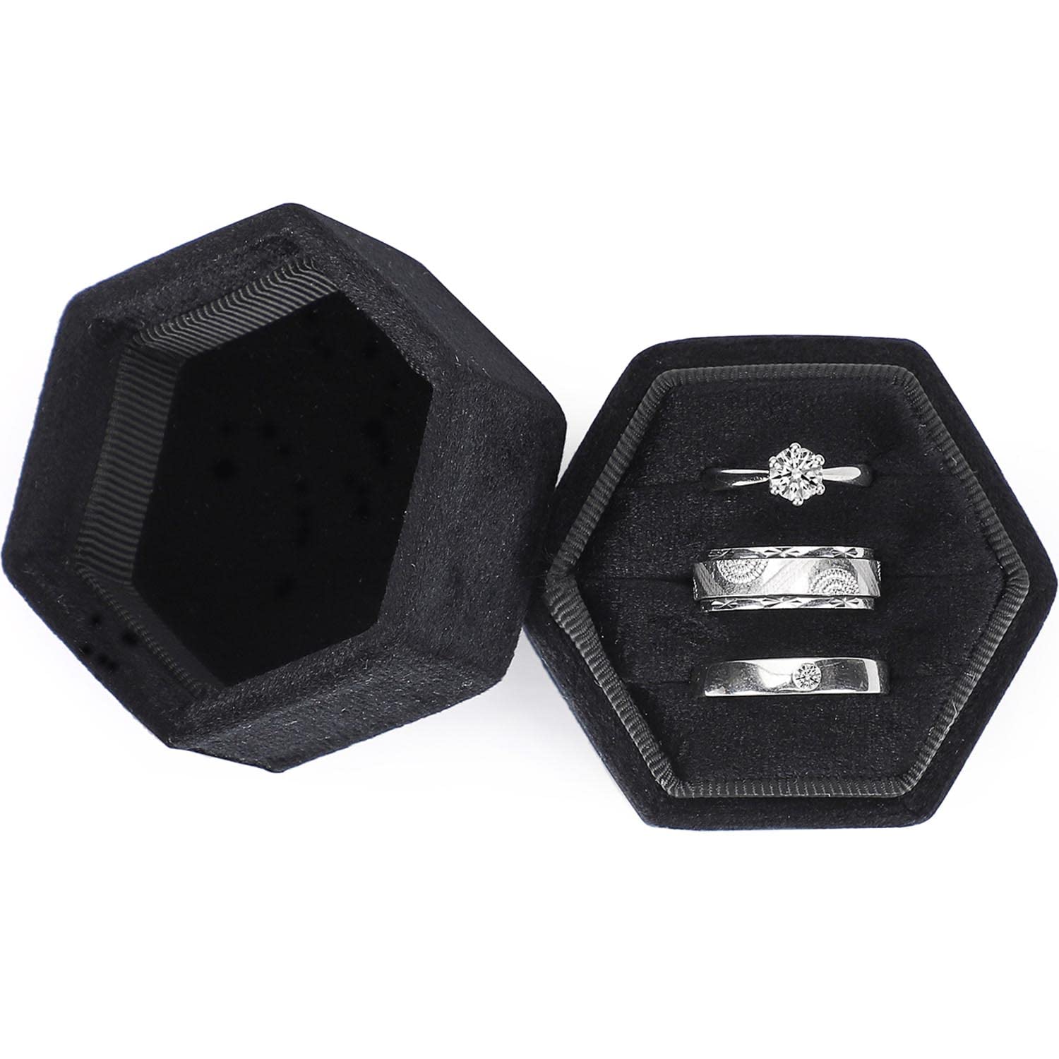 Amazon.com: WantGor Velvet Jewelry Ring Box, 3 Slots Hexagon Ring Gift ...