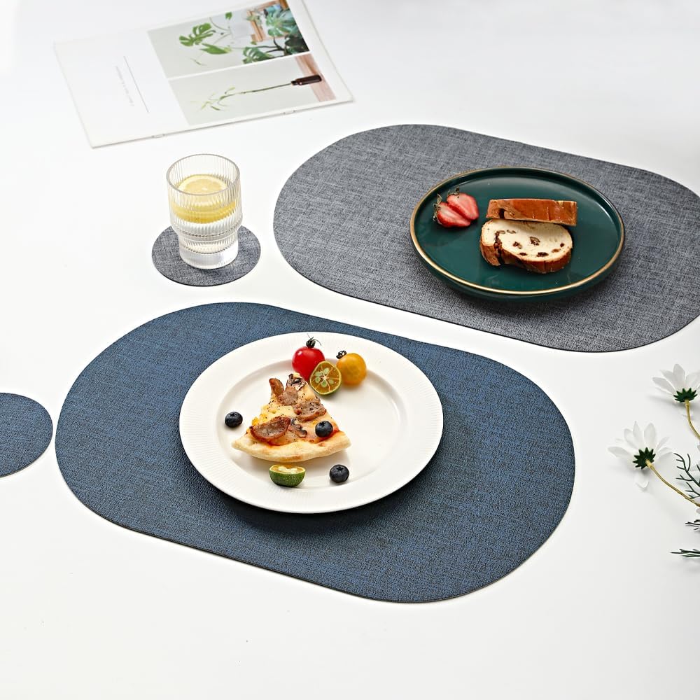 Amazon.com: Oval Table Mats Set of 6, Faux Leather Placemats, Heat ...