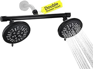 Double Shower Head with Built-in 2 Shut Off Valve Shower Splitter, High Pressure 8 Setting Dual ...