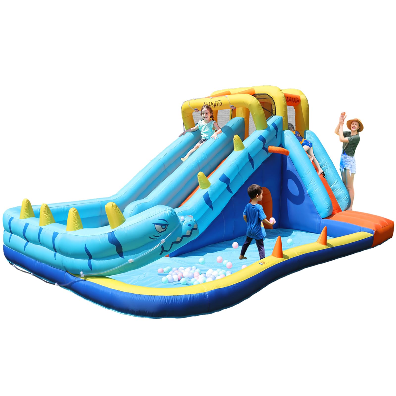 Amazon.com: AirMyFun Inflatable Water Slide, Double Waterslide Park ...