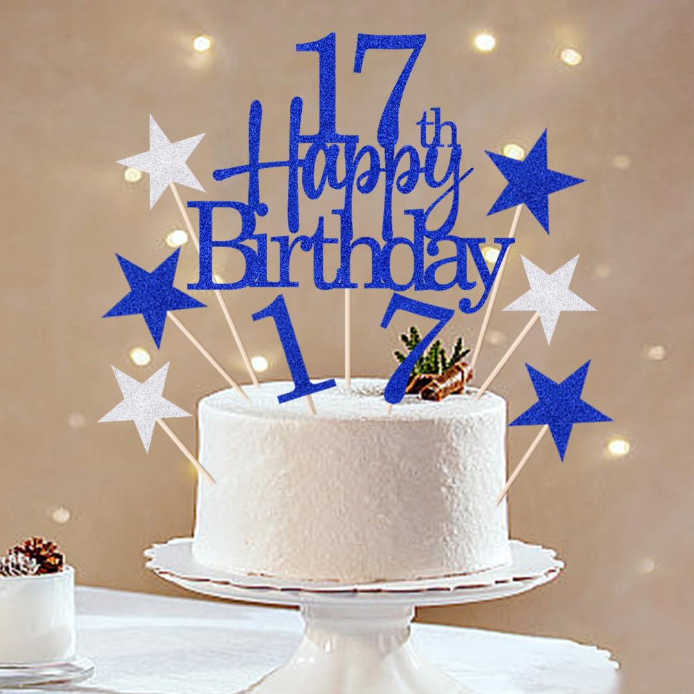 Amazon.com: FmiyunEea Happy 17th Birthday Cake Topper - 9PC Glitter ...