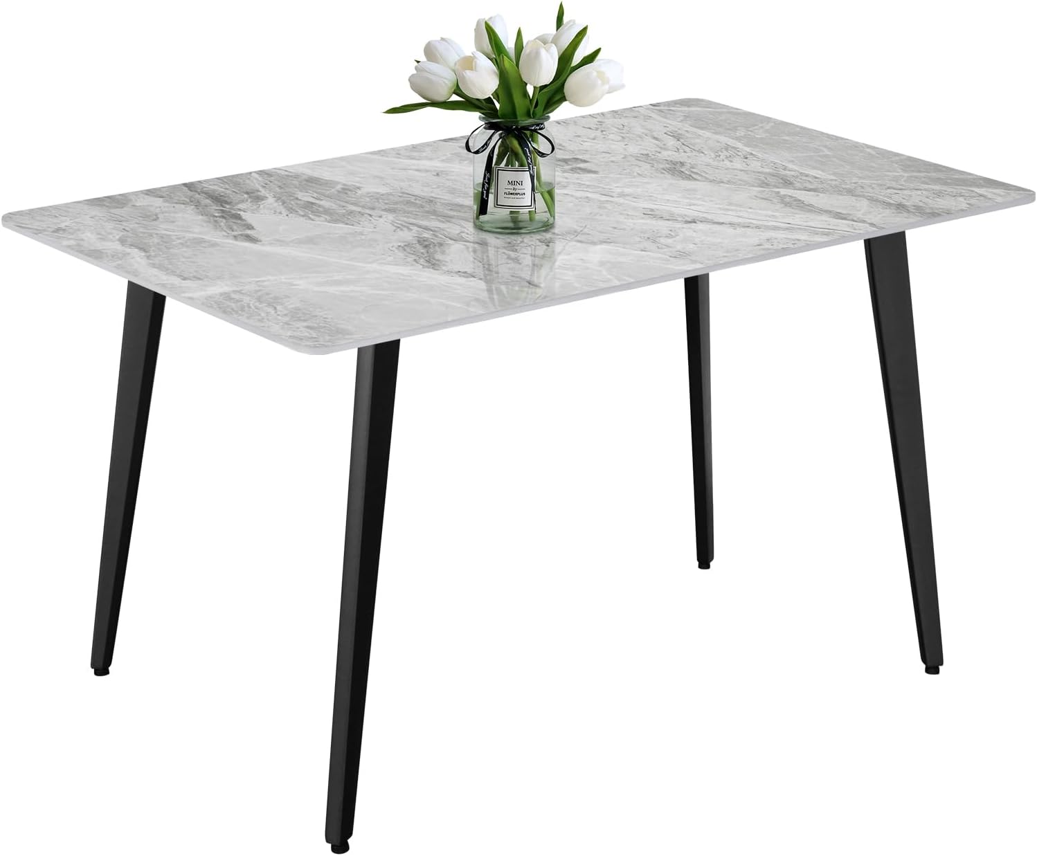 Amazon.com - 55.1" Modern White Dining Table Sintered Stone Rectangula ...