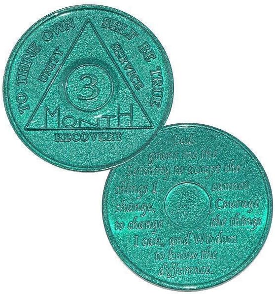 Amazon.com: 3 Month AA Medallion Green Aluminum Sobriety Chip : Office ...