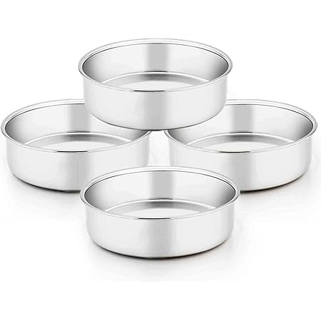 Amazon.com: 6 Inch Cake Pan Set of 3, E-Far Stainless Steel Round Smash ...