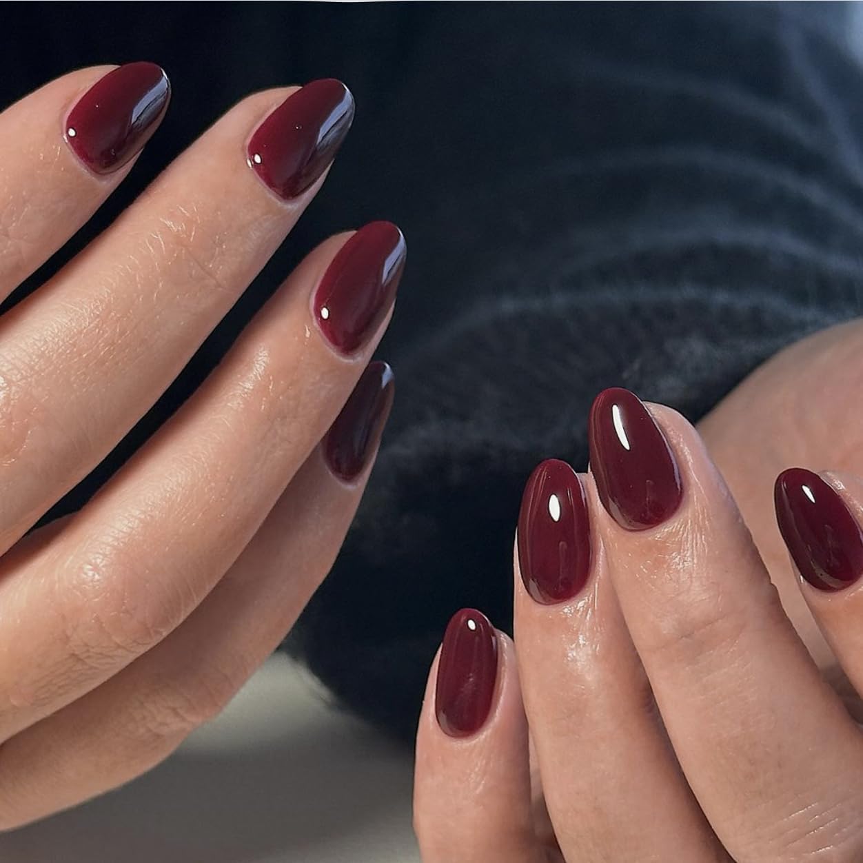 SXVME Dark Red False Nails Short Oval, Simple Acrylic Press on Nails ...