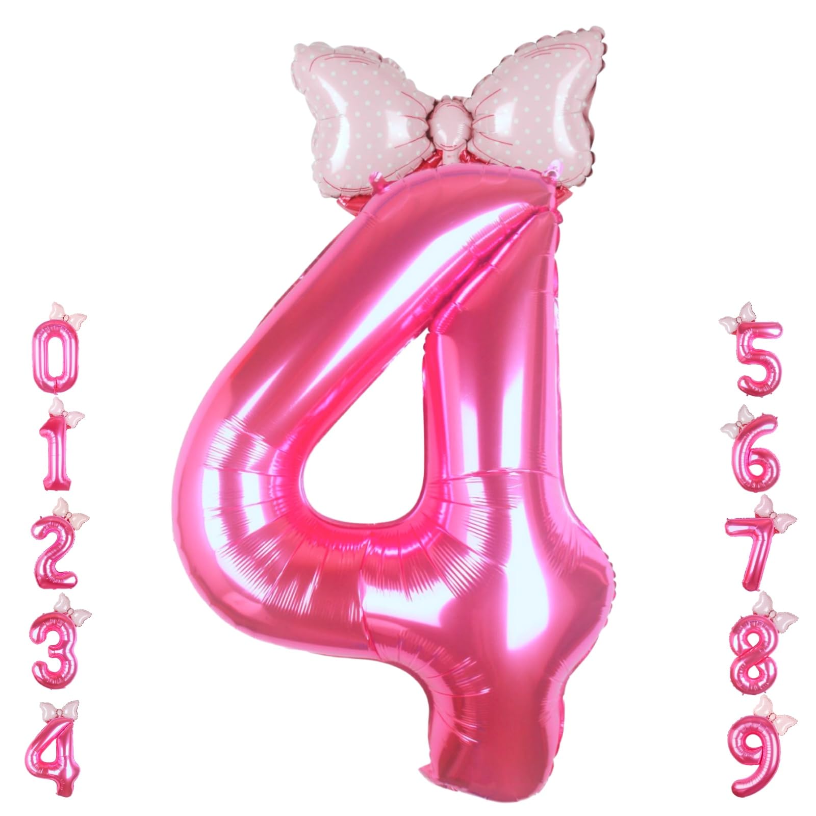 Amazon.com: Kwuz 40 Inch Pink Number 4 Balloon with Mini Bow Balloon ...
