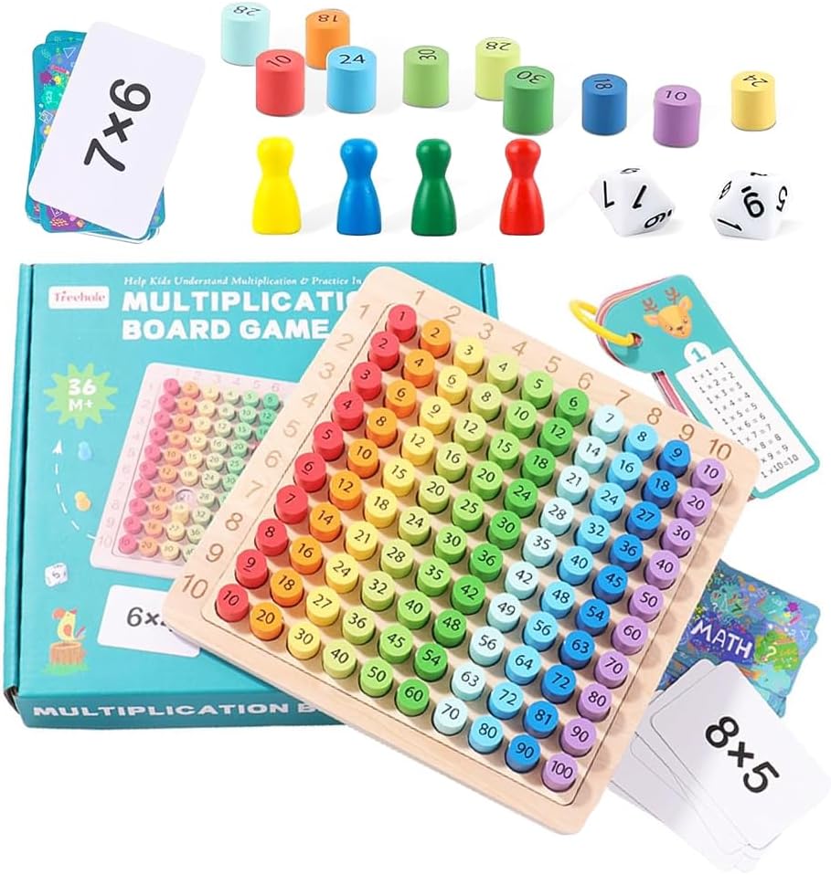 LUFEIS Multiplication Board Game, Wooden Montessori Math Multiplication ...
