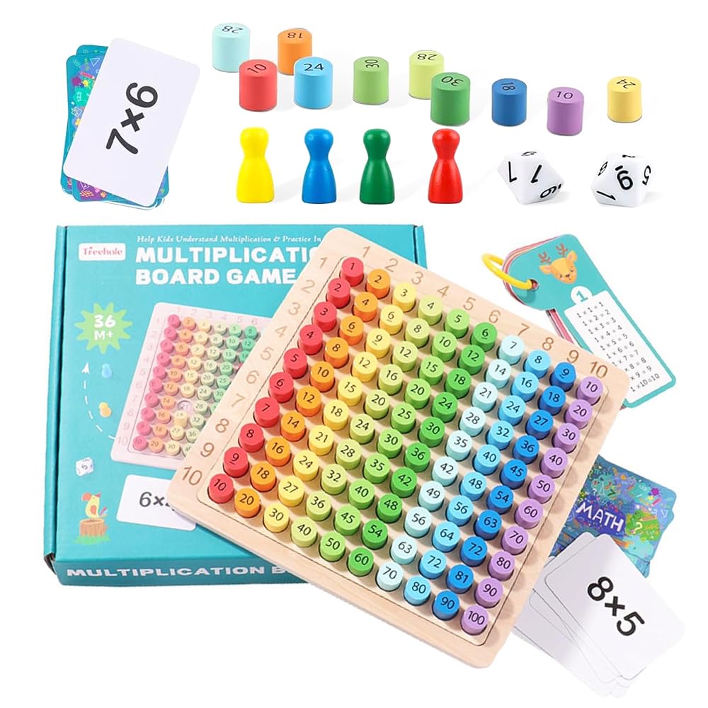 LUFEIS Multiplication Board Game, Wooden Montessori Math Multiplication ...