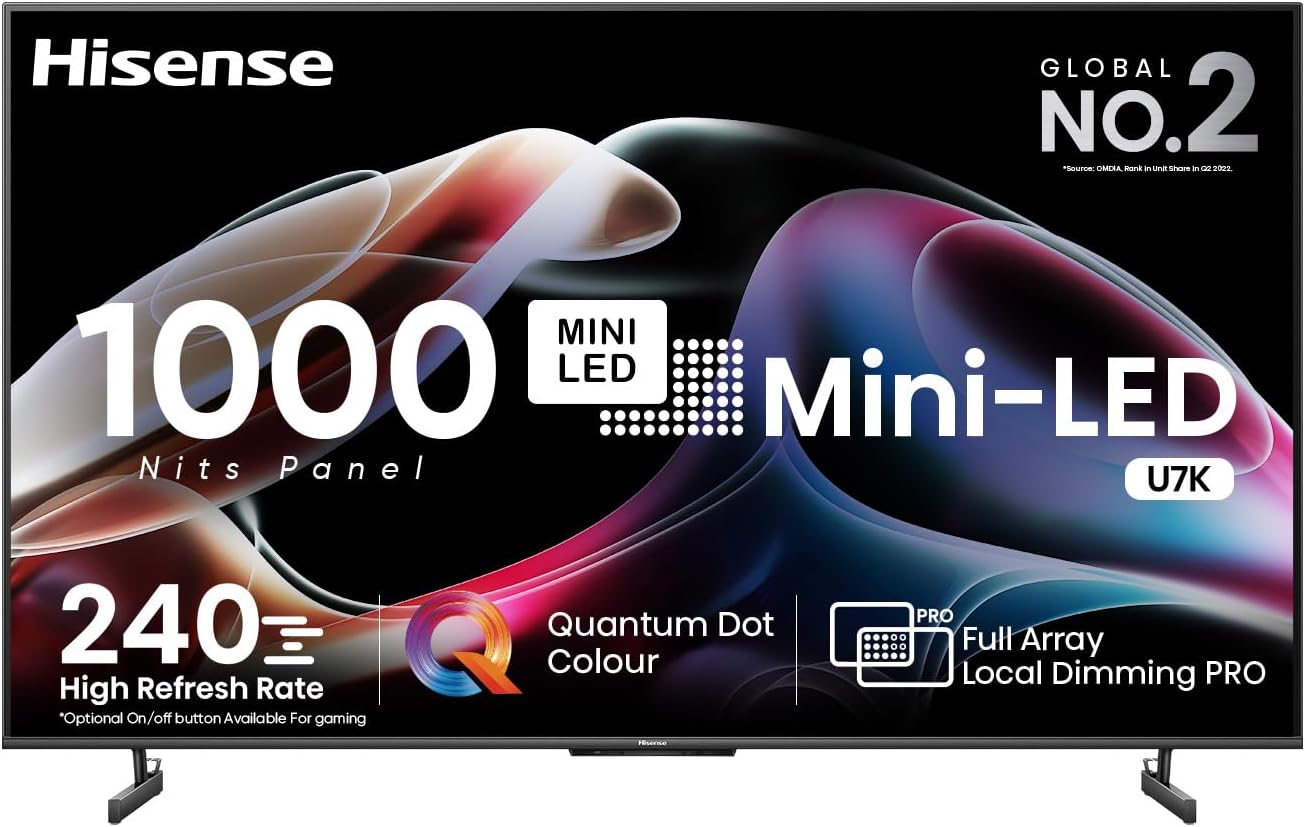 Hisense 164 cm (65 inches) 4K Ultra HD Smart Mini LED QLED TV 65U7K ...