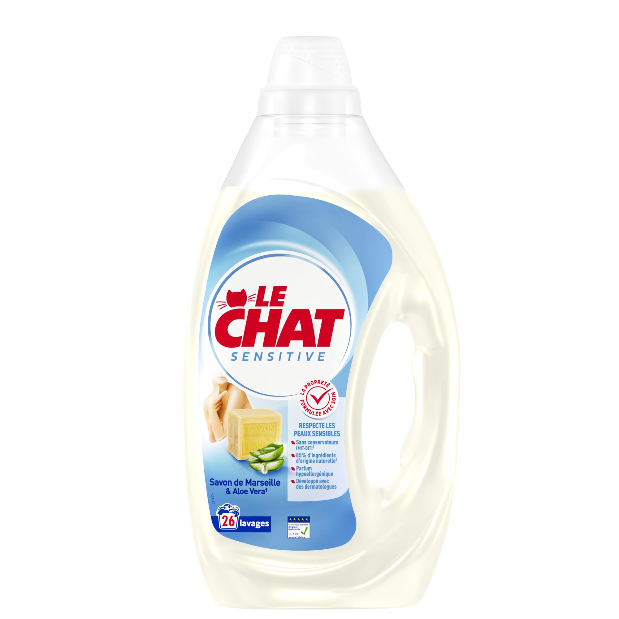 LE CHAT -Lessive Liquide Sensitive - Savon de Marseille & Aloe Vera ...
