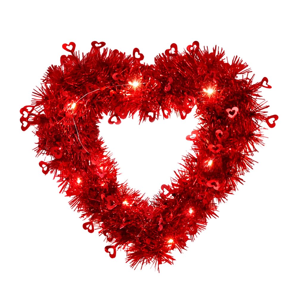 Amazon.com: JOYWU Lighted Valentine Heart Wreath,12 in Purple Red Heart ...