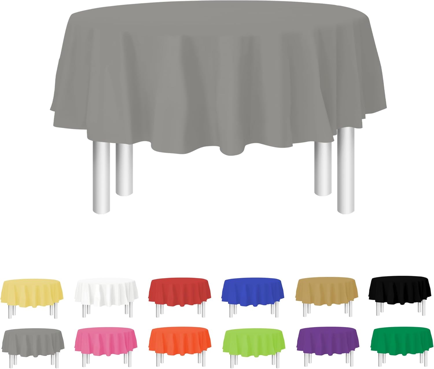 Amazon.com: Silver Disposable Plastic Tablecloth for Round Tables (12 ...