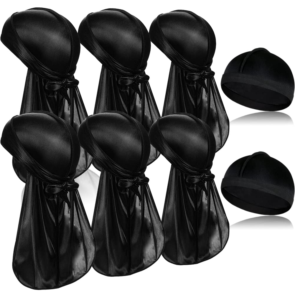 Amazon.com: ASKNOTO 6 Pieces Silky Durags with Long Tail and 2 Pieces ...