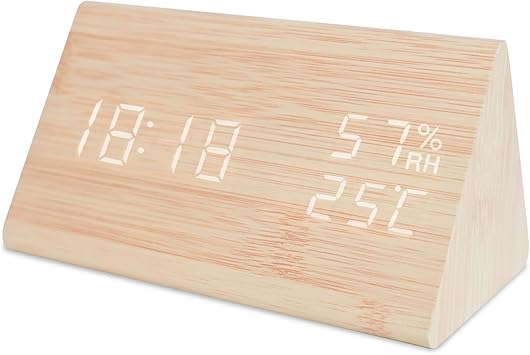 Amazon.com: WAIGESEN Wooden Digital Alarm Clock,Triangle Alarm Clock ...