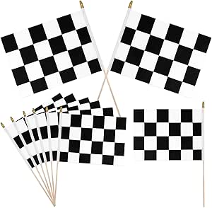 Amazon.com : 24pcs Checkered Flags On a Stick, 8x5.5in Small Mini Black ...