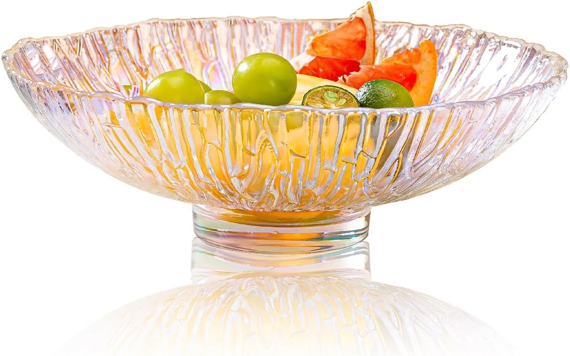 Amazon.com: SPRMUD 9.5'' Glittering Glass Salad Bowl, Large Tabletop ...