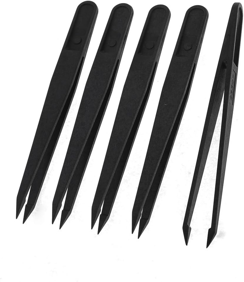 Uxcell Hand Repair Tool Black Pointy Tip Anti-Static Tweezers (5 Piece ...