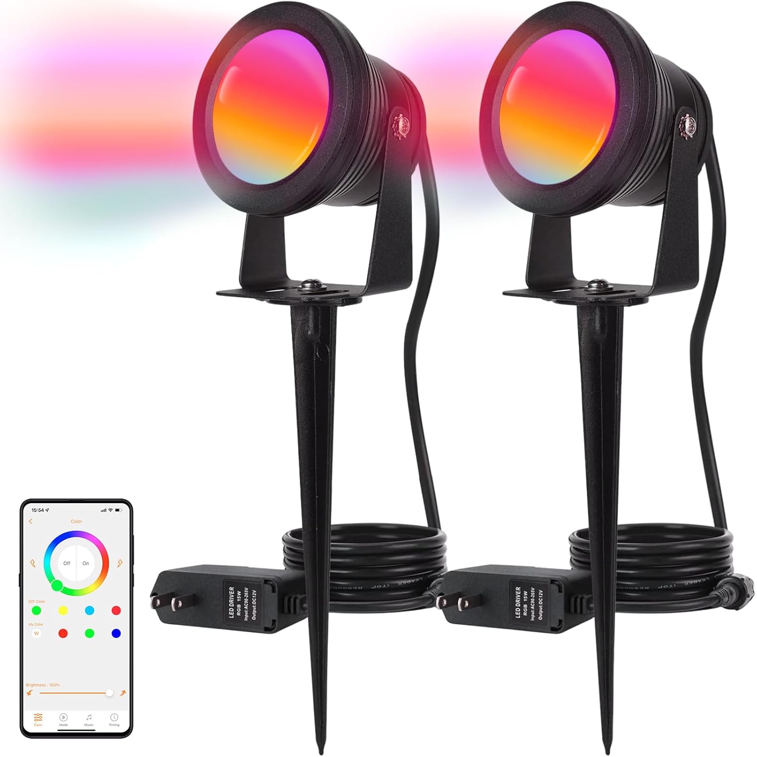 Tsanhoo Smart LED Spotlight Outdoor Control with APP, RGBW Low Voltage ...