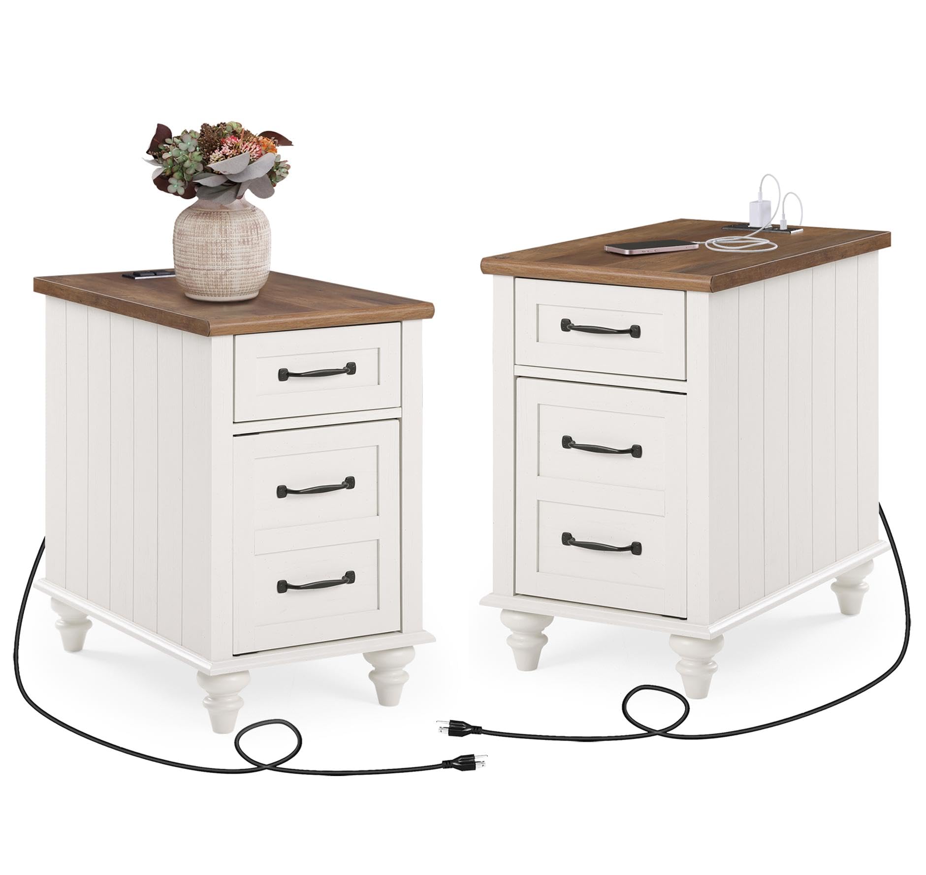 Amazon.com: WAMPAT 2 Pack Off White End Table with Charging Station ...