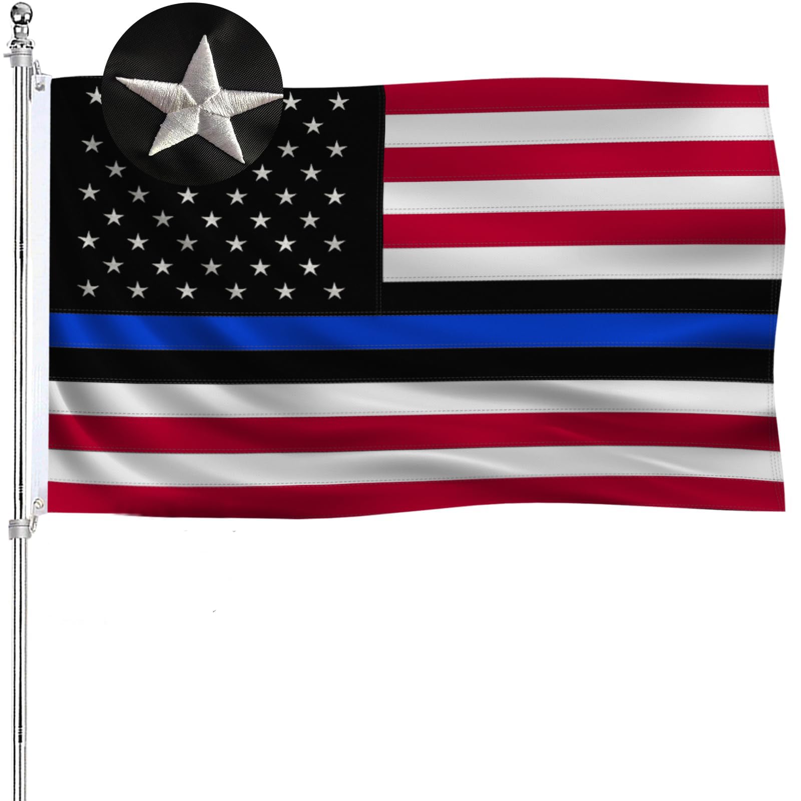 Snapklik.com : Blue Line American Flag 3x5 Embroidered Thin Blue Line ...