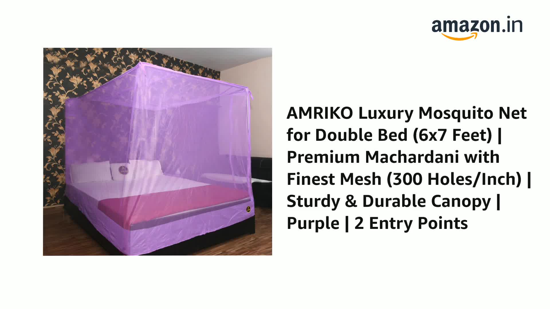 Watch AMRIKO Luxury Mosquito Net for Double Bed ﹙6x7 Feet﹚ | Premium ...