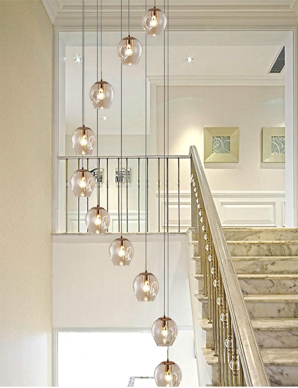 LED Glass Ball Spiral Stair Chandelier - Large, 55x200cm, Modern Design ...