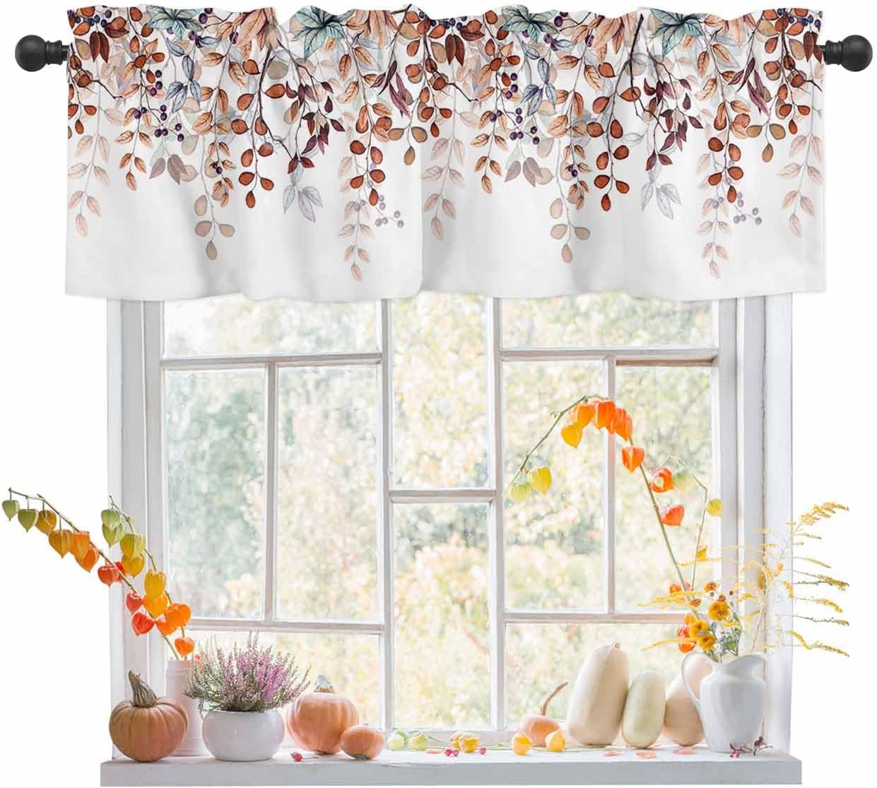 Amazon.com: Fall Eucalyptus Leaves Valance for Windows Orange Autumn ...