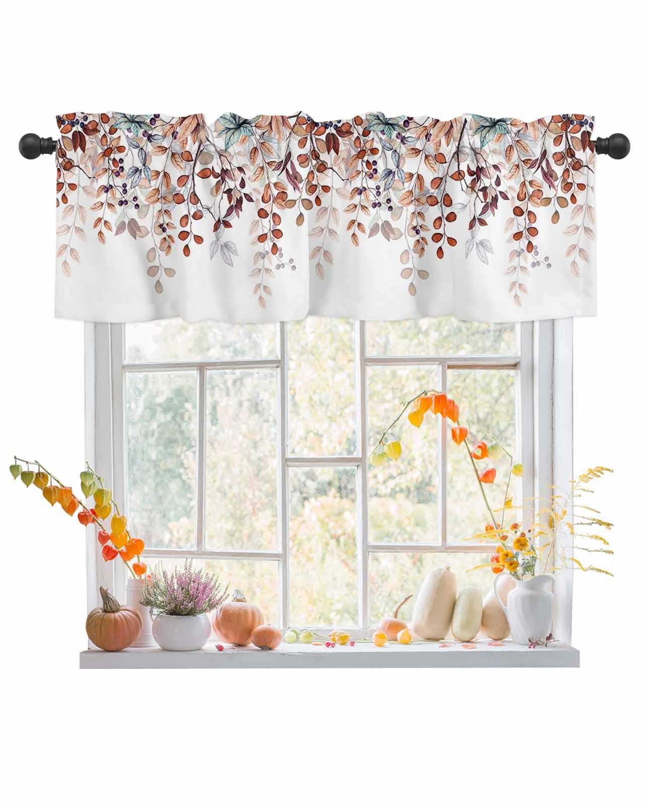 Amazon.com: Fall Eucalyptus Leaves Valance for Windows Orange Autumn ...