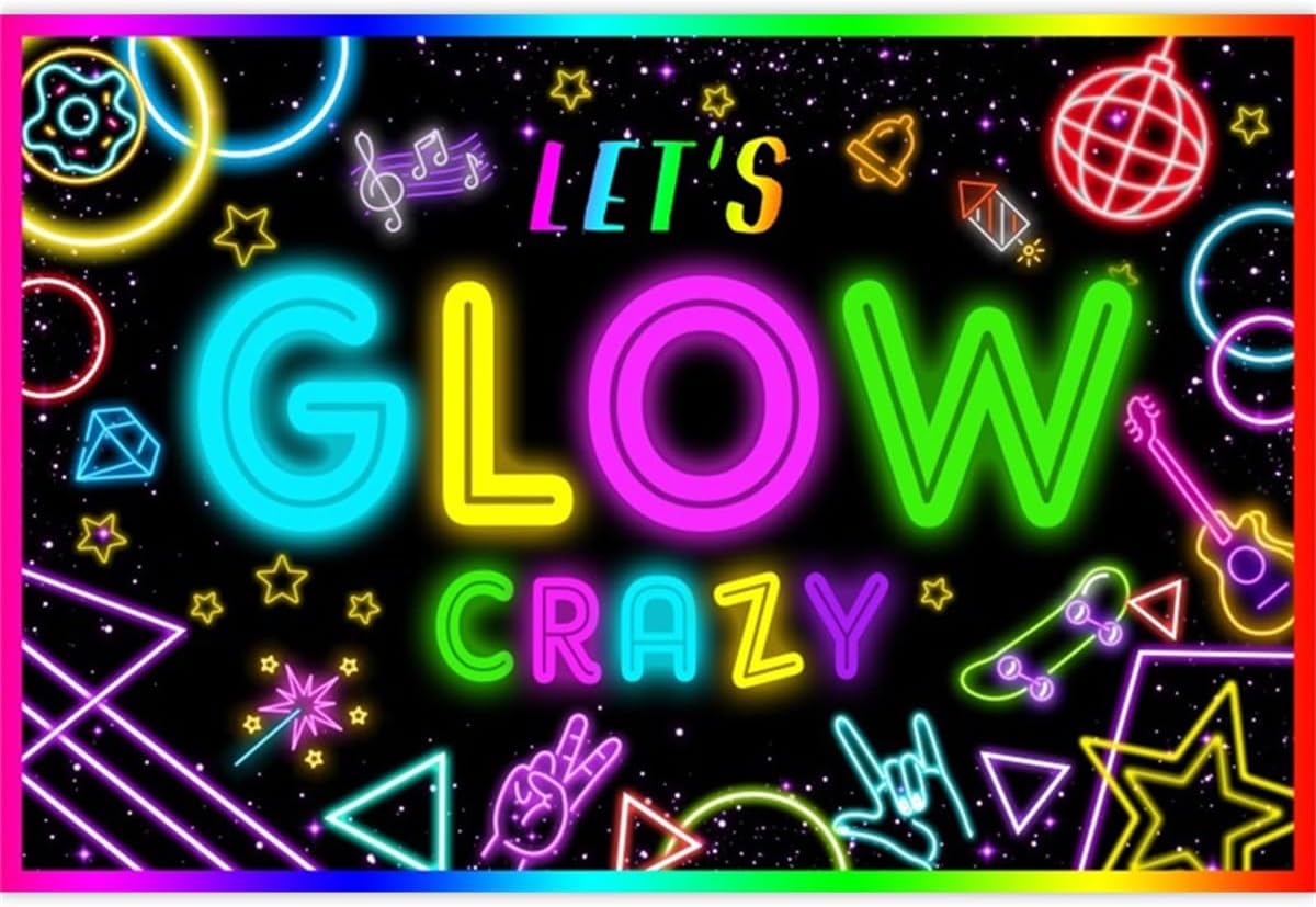 Amazon.com: Duluxykl Neon Let's Glow Crazy Backdrop, 7x5FT Glow Theme ...