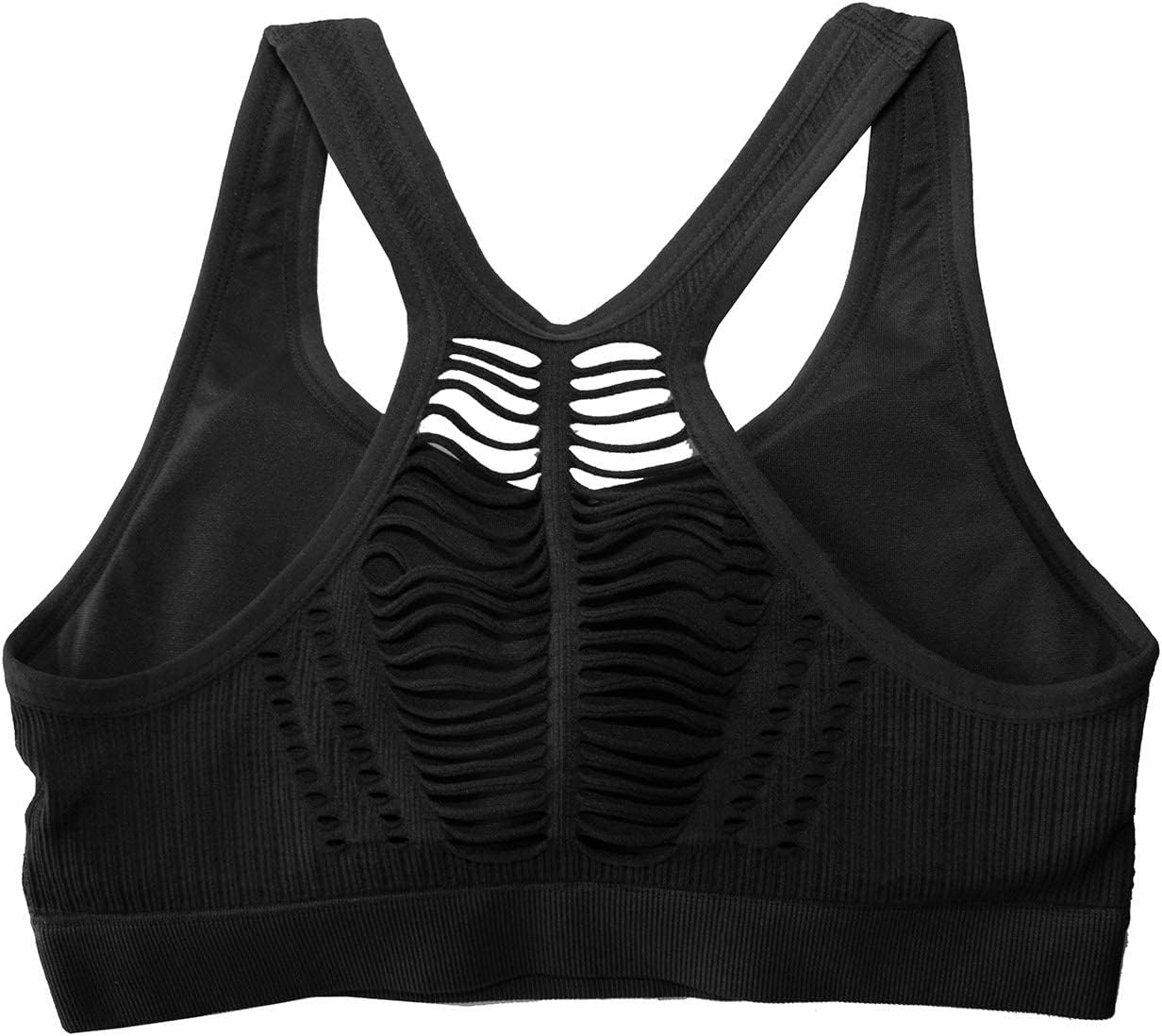 RUNNER ISLAND Womens Ribbed Sports Bras with Slit Cut Out Racerback ...