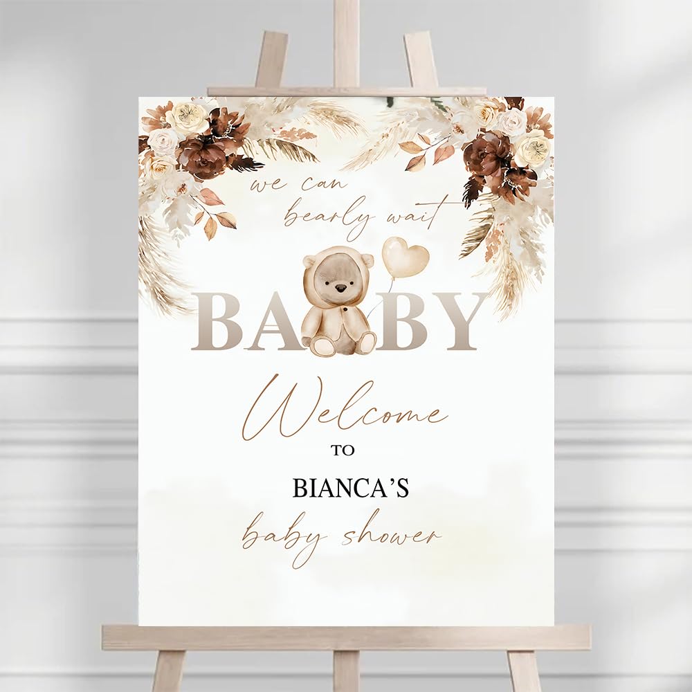 Baby Brown Bear Welcome Sign Teddy Bear Blue Birthday Party Welcome