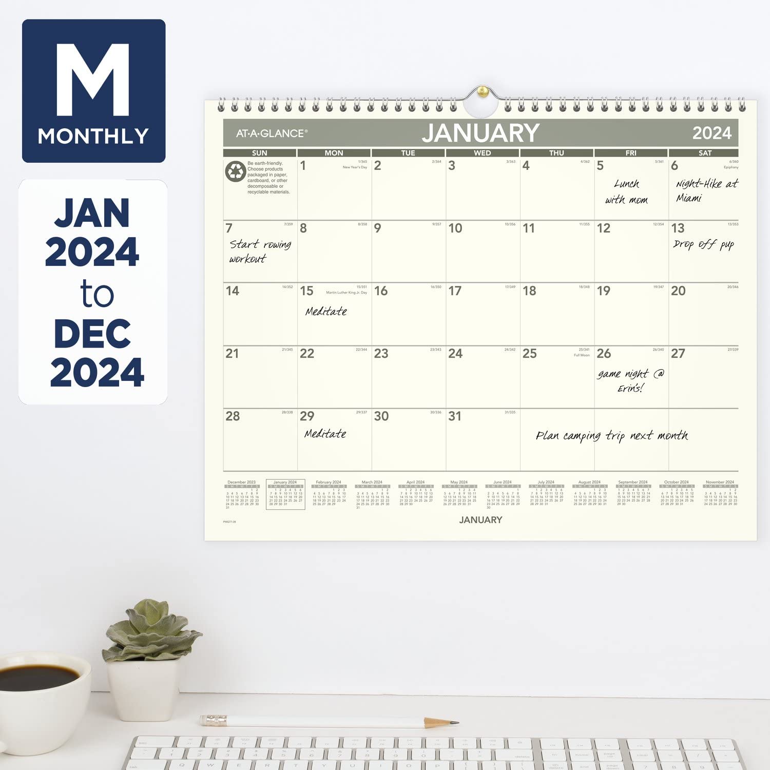 Snapklik.com : AT-A-GLANCE 2024 Wall Calendar, 15 X 12, Medium, Monthly, Recycled