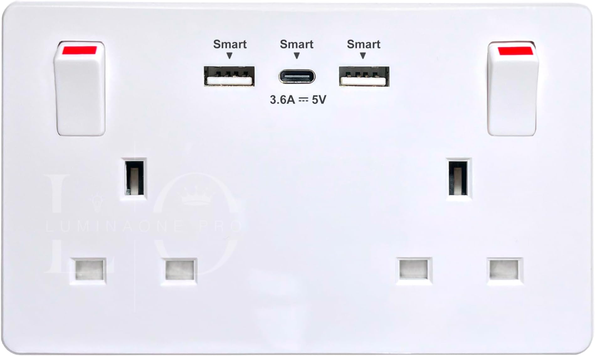 Deta S1299 Slimline Twin 13 Amp DP Switch Socket + 3 USB Charging Ports ...