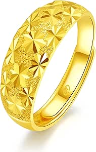 ZHOU LIU FU 24K Solid Gold Floral Ring for Women, Adjustable Flower ...