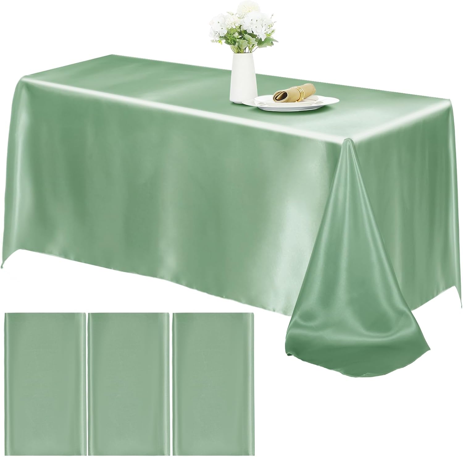 Amazon.com: Bencailor 3 Pcs Sage Green Satin Tablecloth, 51 x 71 Inches ...