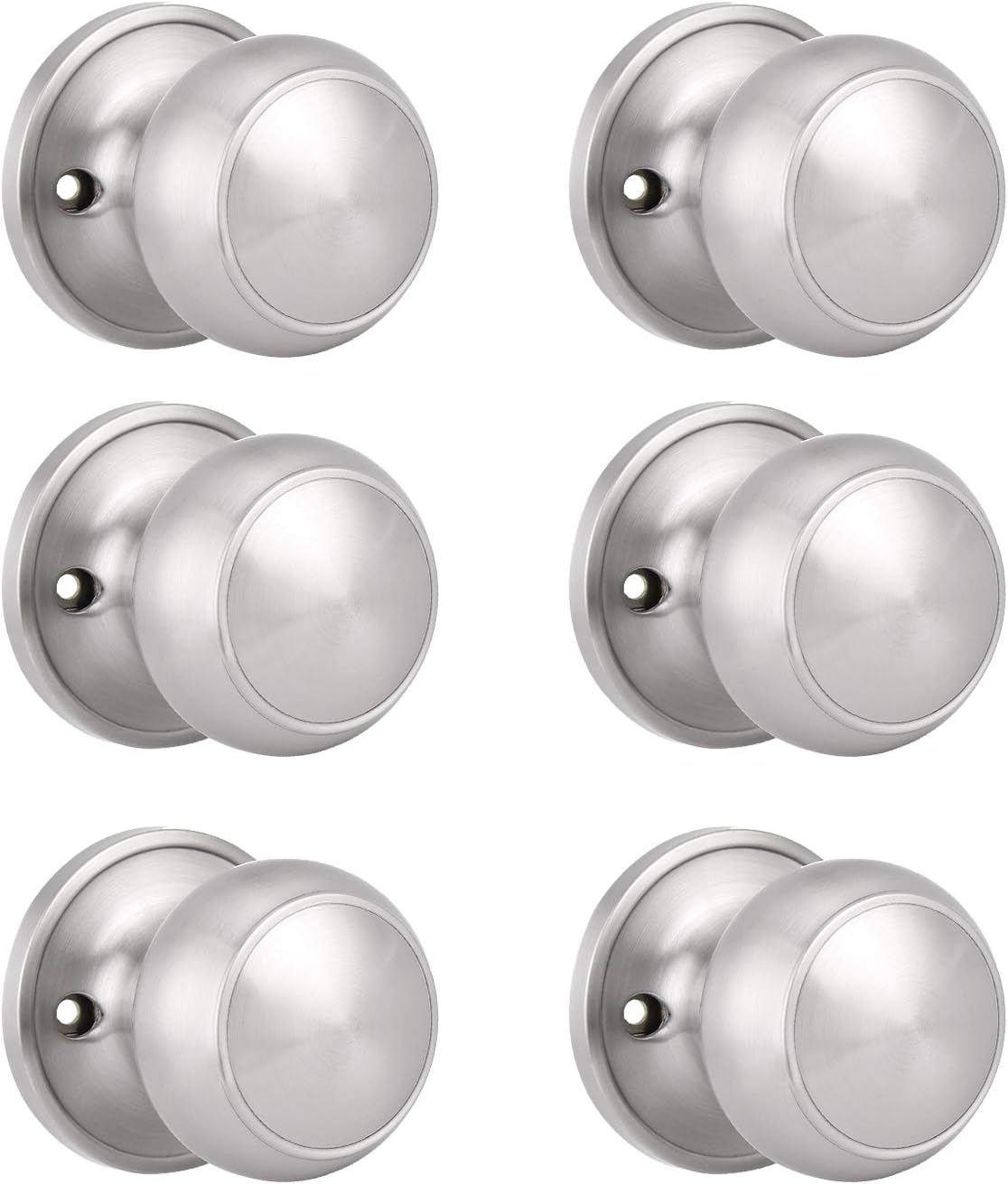 4 Pack Satin Nickel/Brushed Nickel Round Style Door Knob Set Interior Keyless Dummy Door Handle ...