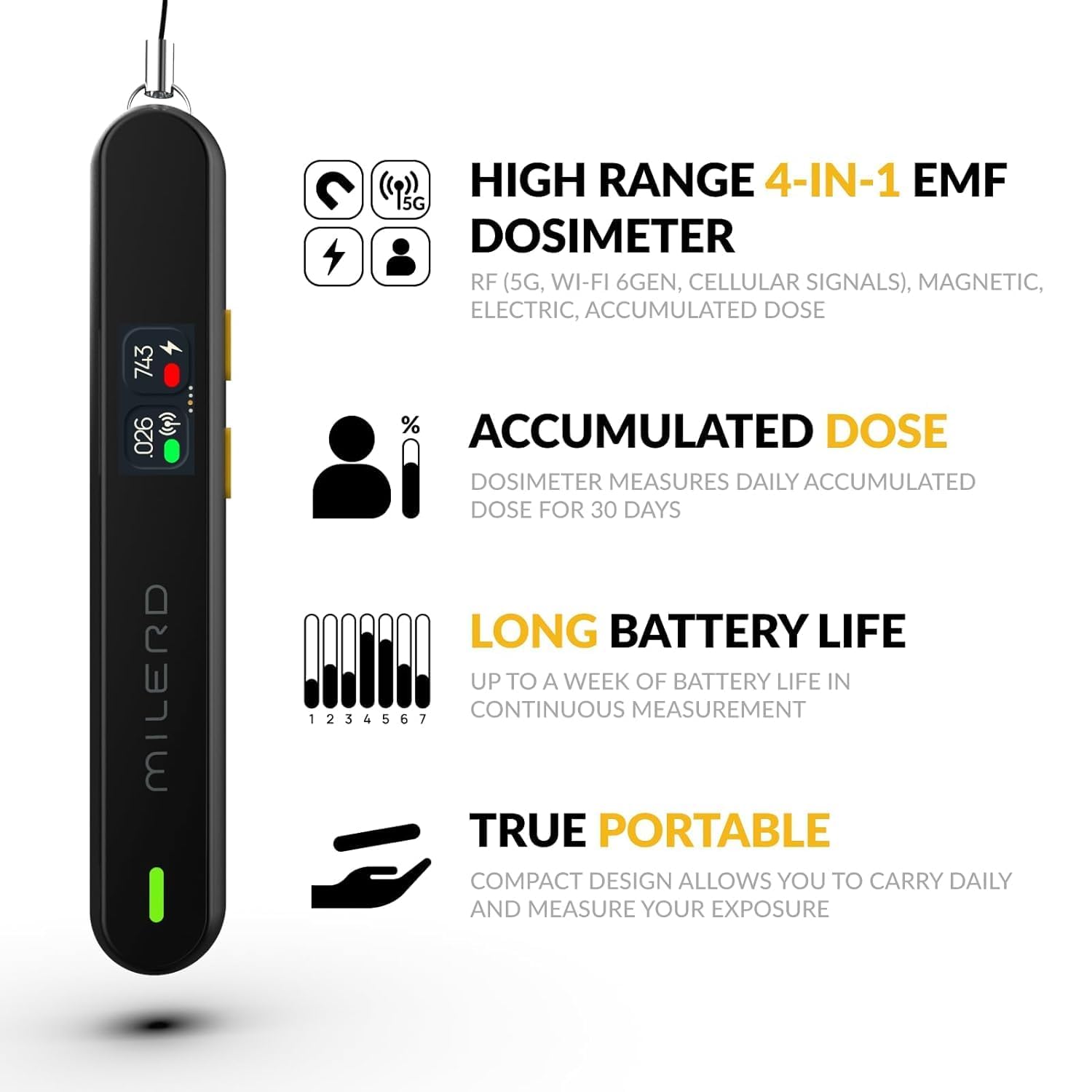 EMF Detector Compact Rechargeable Radio Frequency Electromagnetic Field ...