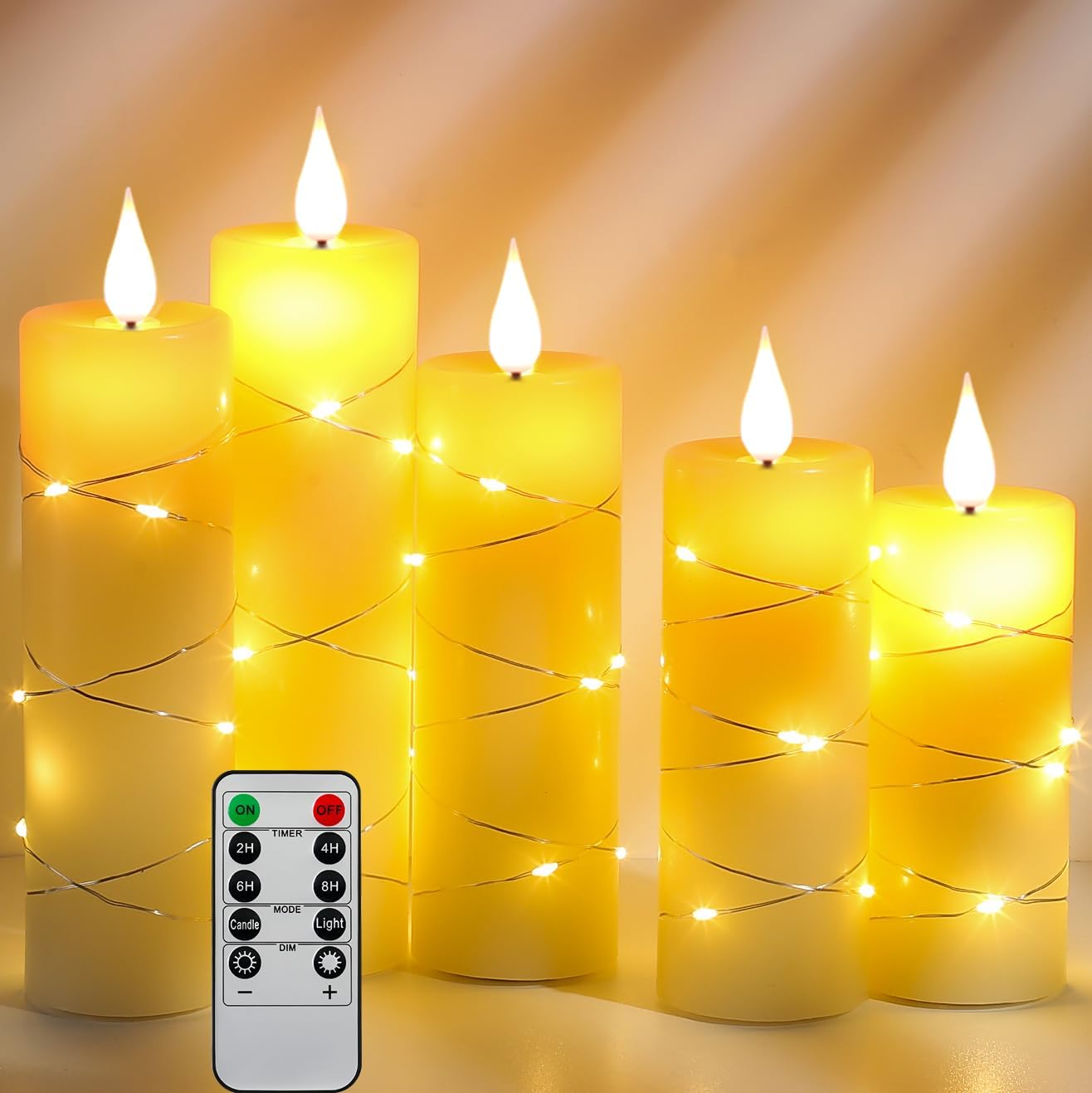 Da by LED Candles, Battery Candles,with Embedded String Lights, 5-Piece ...