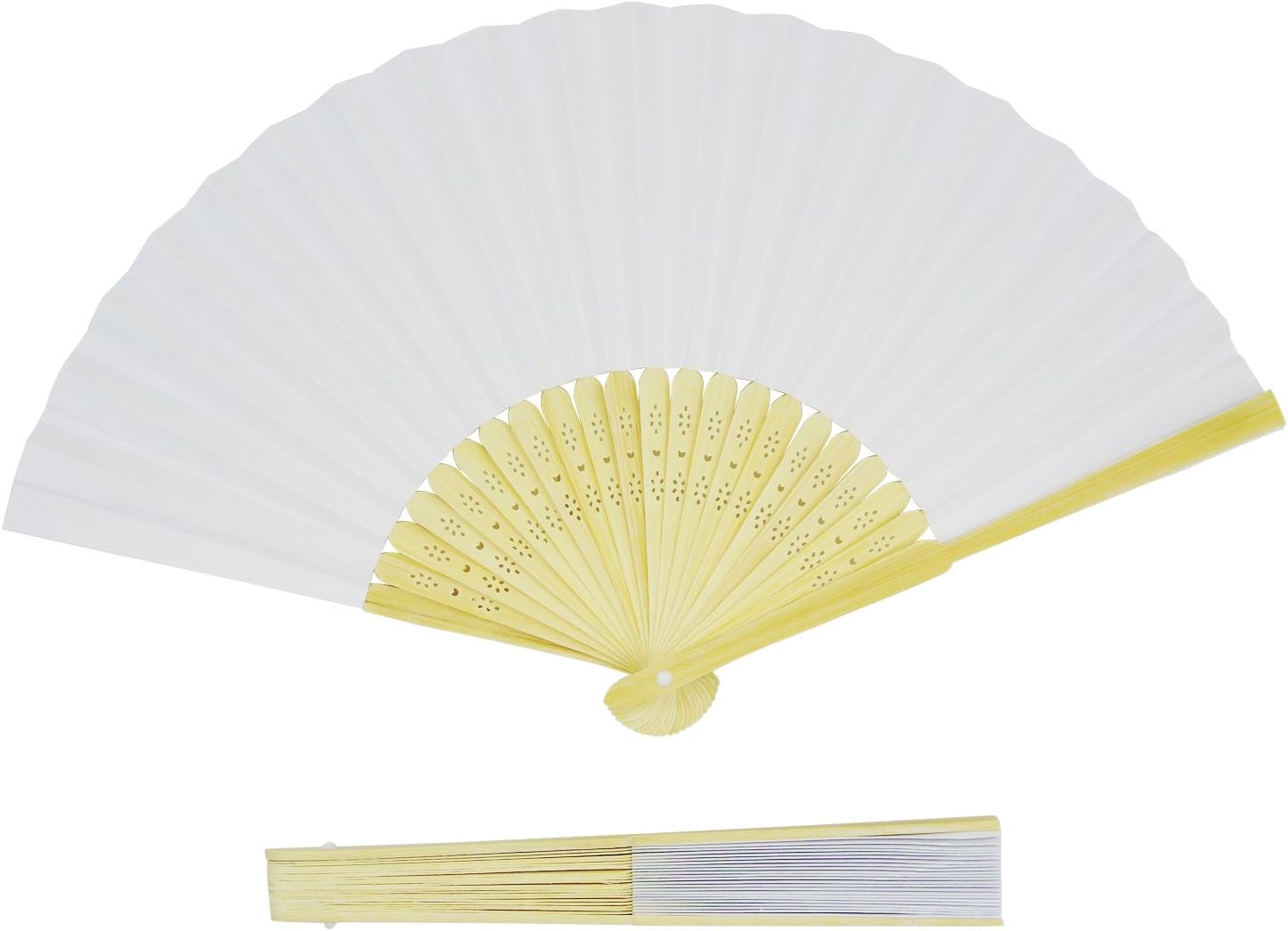 Amazon.com: Grosun 50 Packs White Bamboo Folding Fan Handheld Fan Paper ...
