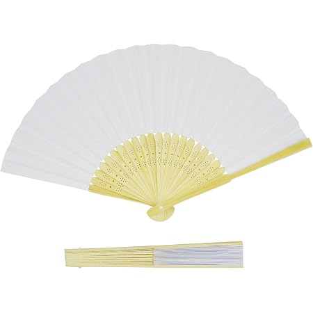Amazon.com: Grosun 50 Packs White Bamboo Folding Fan Handheld Fan Paper ...