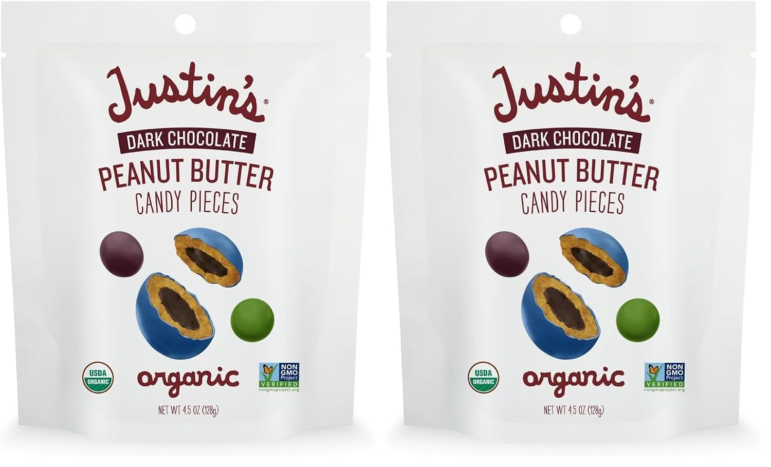 Amazon.com : Justin’s Organic Dark Chocolate Peanut Butter Candy Pieces ...