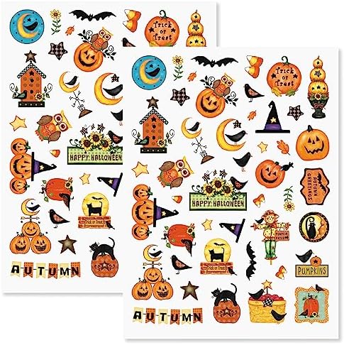 Amazon.com: Halloween Jack O' Lantern Stickers - 2 Sheets, 90 Stickers ...
