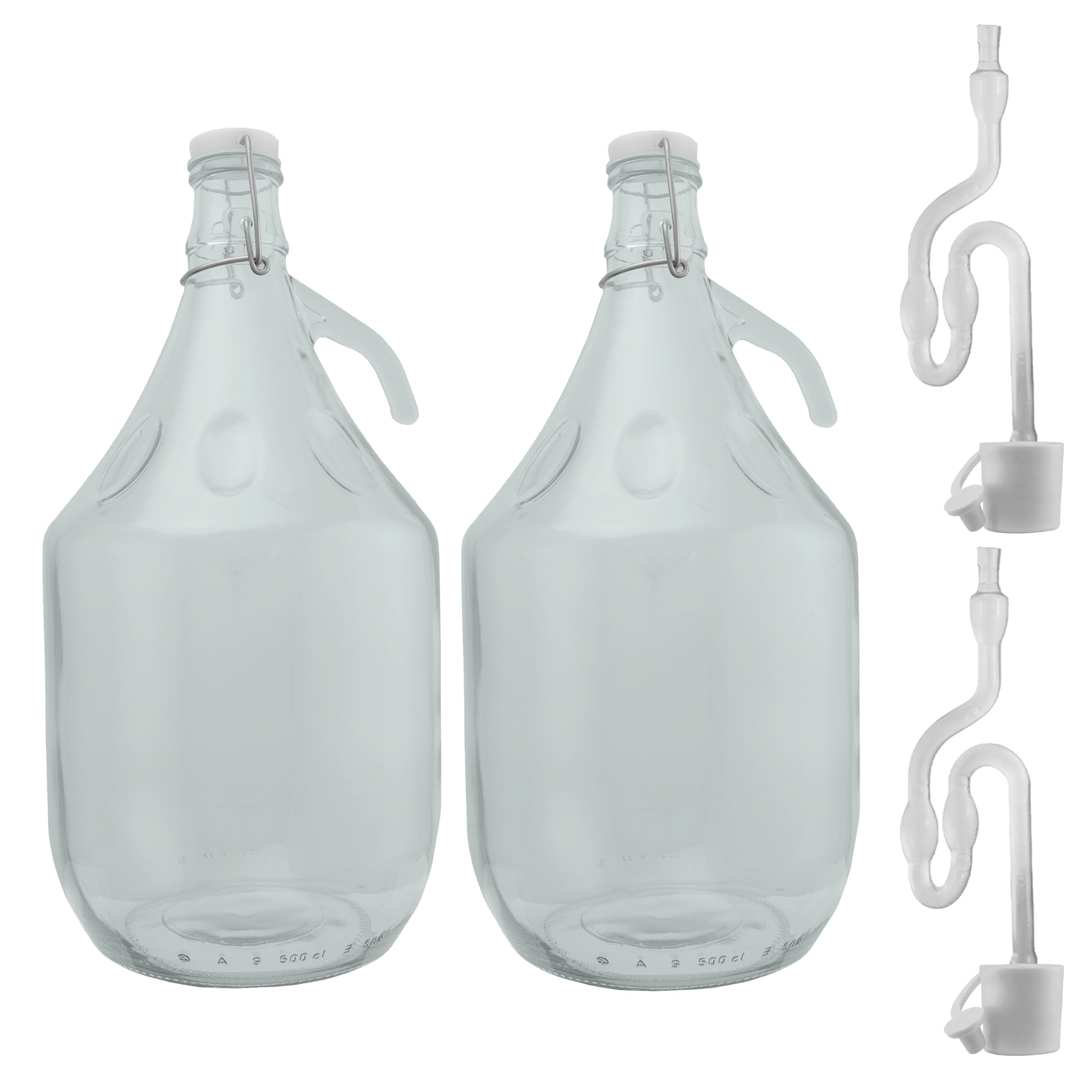Pack of 2 x 5l Glass demijohns with flip-top-caps,airlocks and bungs ...