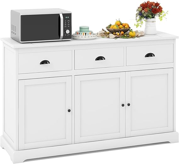 DORTALA Kitchen Buffet Sideboard, Wood Storage Cabinet with 3 Drawers ...