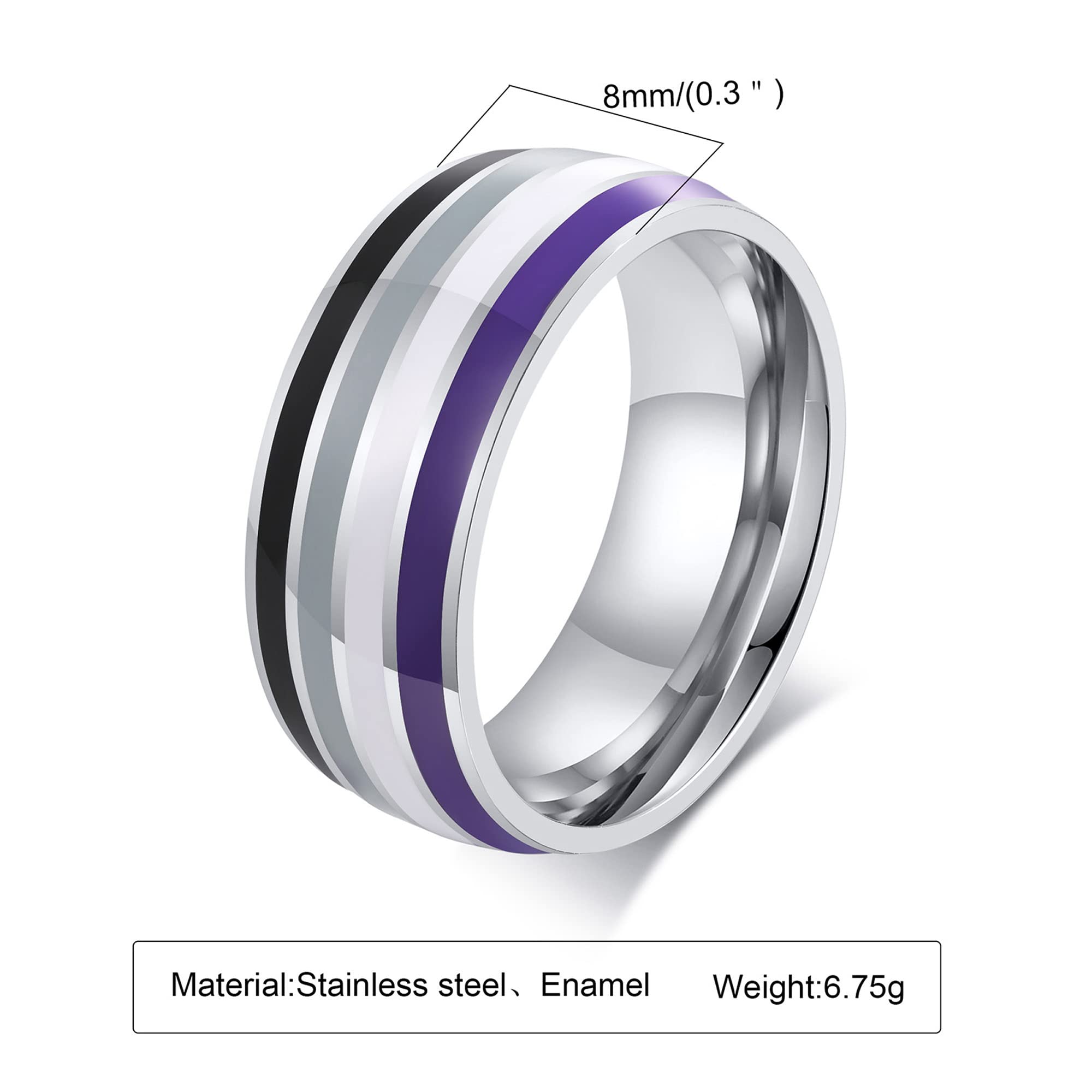 Snapklik.com : 8mm Stainless Steel Enamel Rainbow LGBT Pride Ring For Asexuality Nonsexuality ...