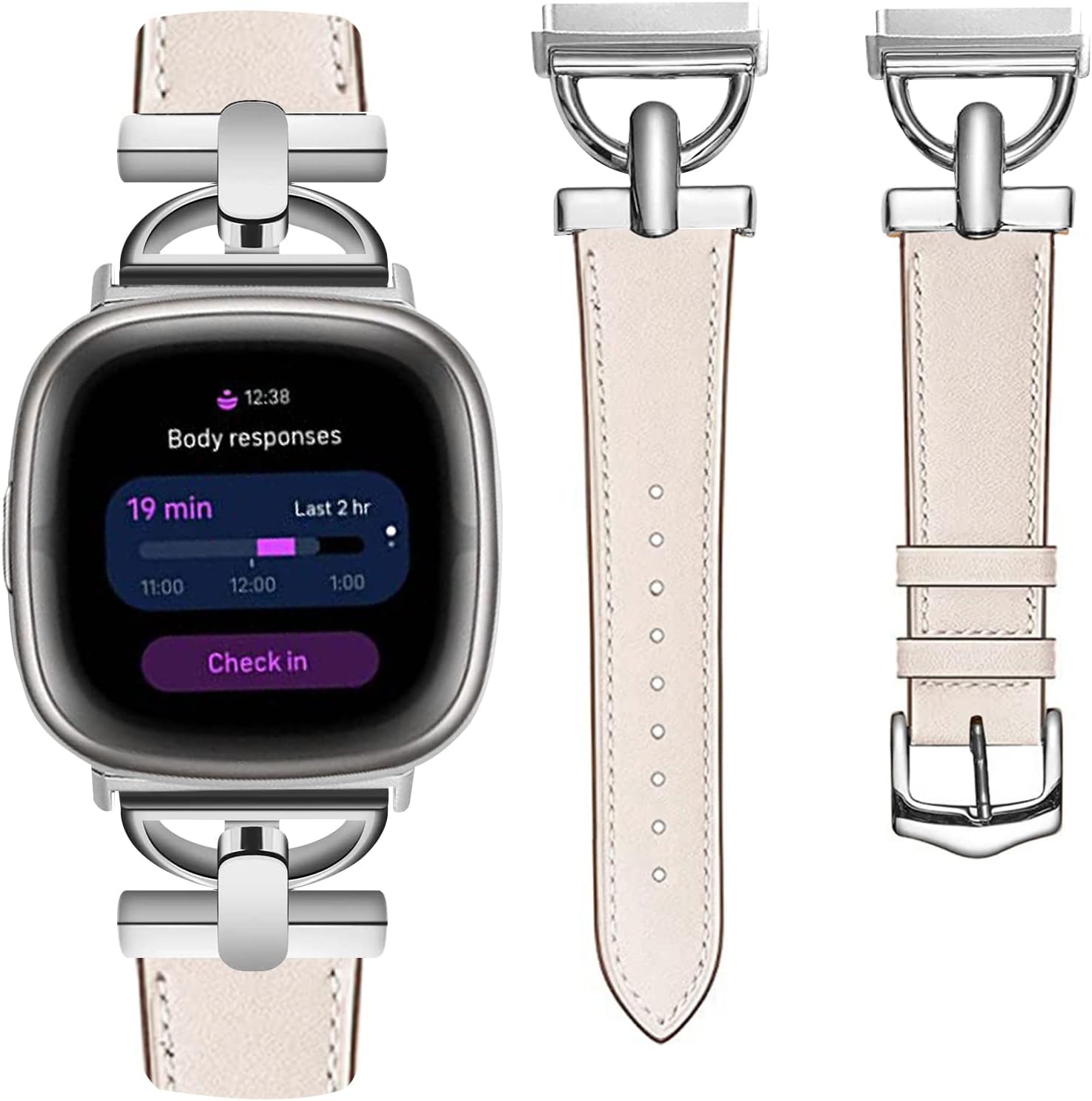 Amazon.com: D-Shape Leather Band Compatible with Fitbit Sense Bands ...