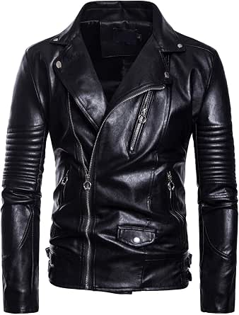 AOWOFS Men's Faux Leather Jacket Motorcycle Lapel Bomber Punk Irregular ...